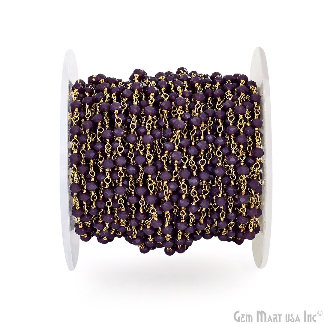 Purple Jade Chain, Rosary Chain, Gold Plated, Faceted Bead Chains, Tiny ...