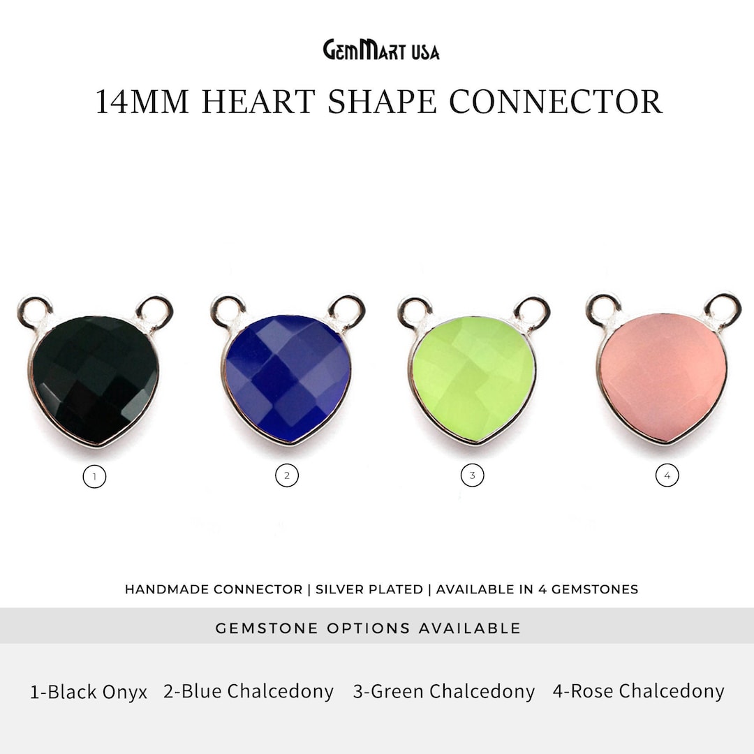 Heart Shape Silver Bezel Connector, 14mm Faceted Gemstone Pendant ...