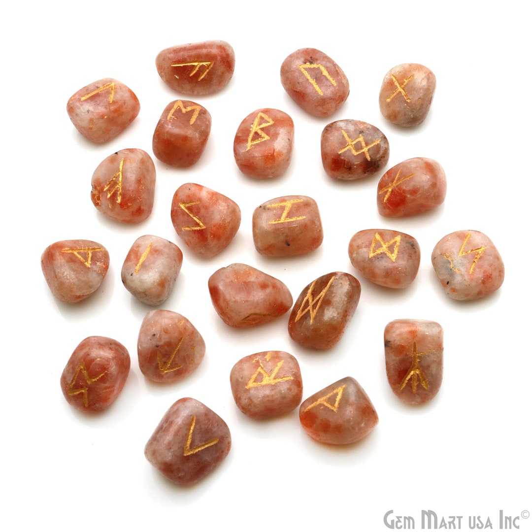 Sunstone Rune Stones, Natural Tumbled Sunstone, Eldar Futhark Gold ...