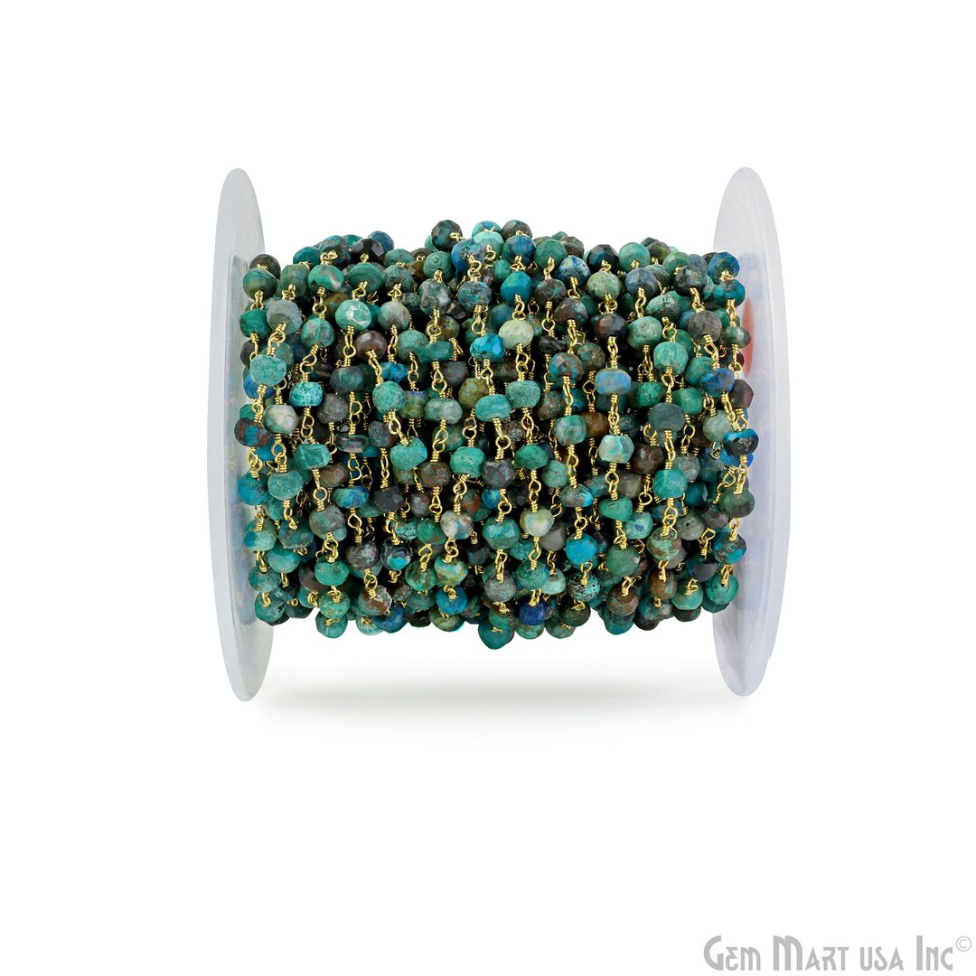 Buy Chrysocolla Rondelle Chain, Faceted Beads, Gold Plated Rosary ...