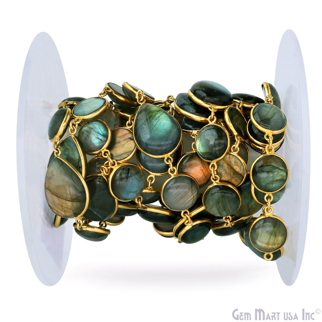 Labradorite Bezel Chain, Round & Pears Shape Continuous Connector Chain ...