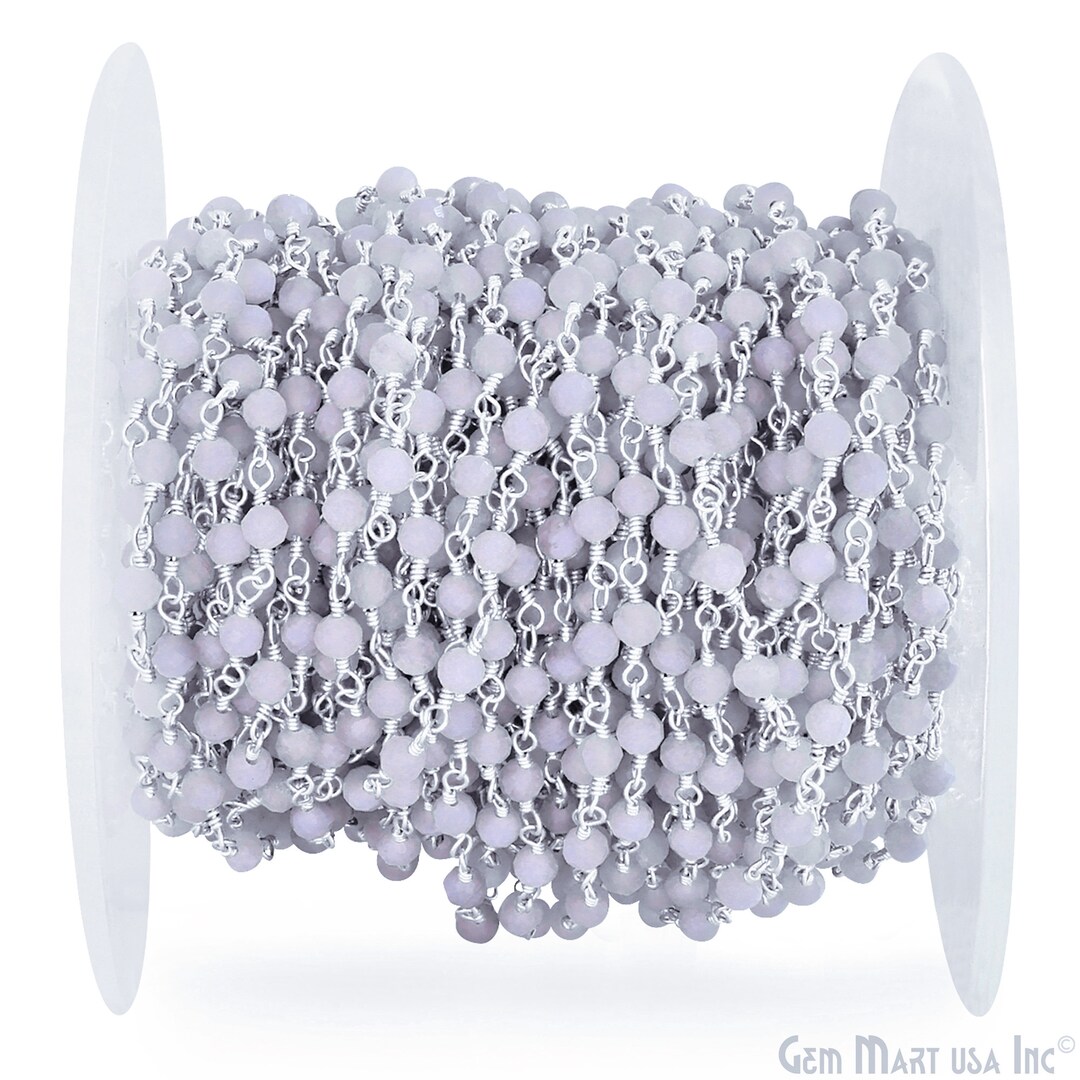 Blue Lace Agate Beaded Rosary Chain, Round Beads, Silver Plated Rosary Chain, Gemstones Chain ...