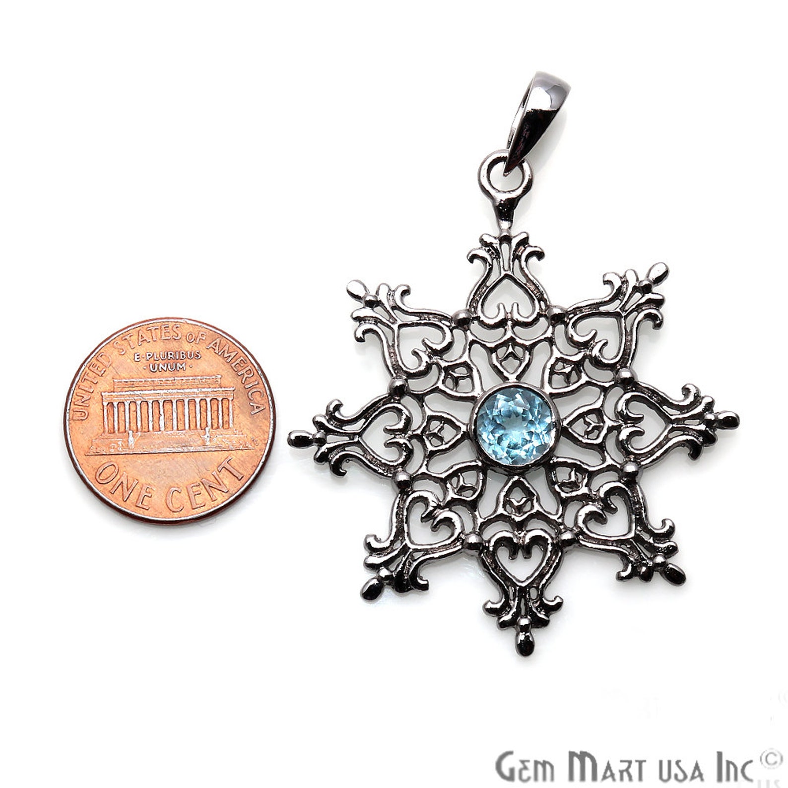 Blue Topaz Snowflake Filigree Art Deco Pendant Gothic | Etsy