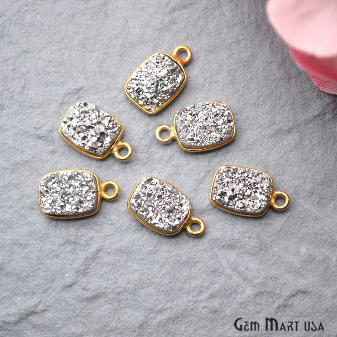 Silver Druzy Connector, 9x7mm Octagon Connector, Gold Bail Connector ...