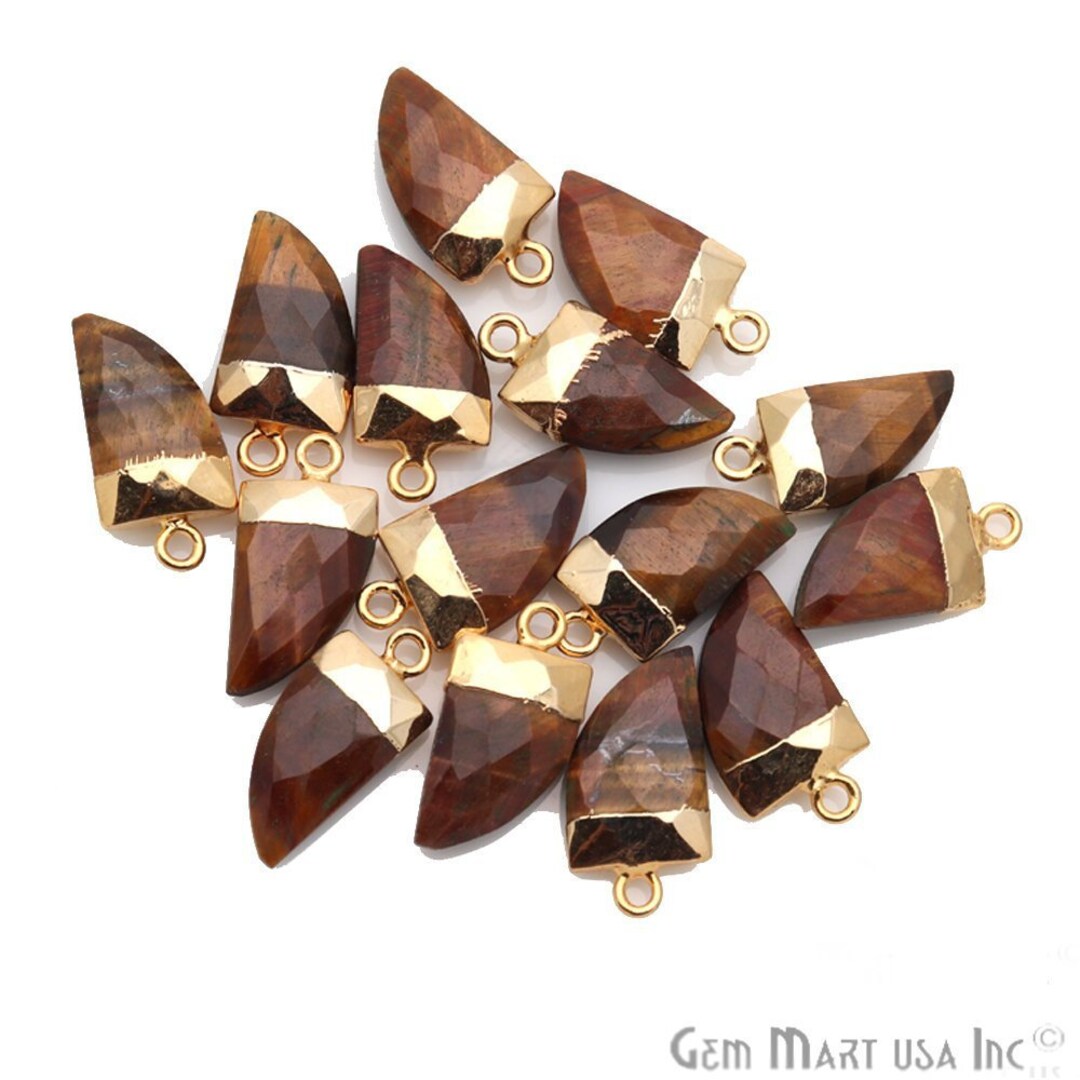 Tiger Eye Connector, Gold Electroplated Pendant, Tiger Nail Shape ...