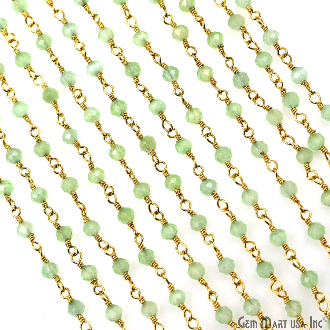 Green Monalisa Chain, Rosary Chain, Faceted Bead Chain, Gold Gemstone ...