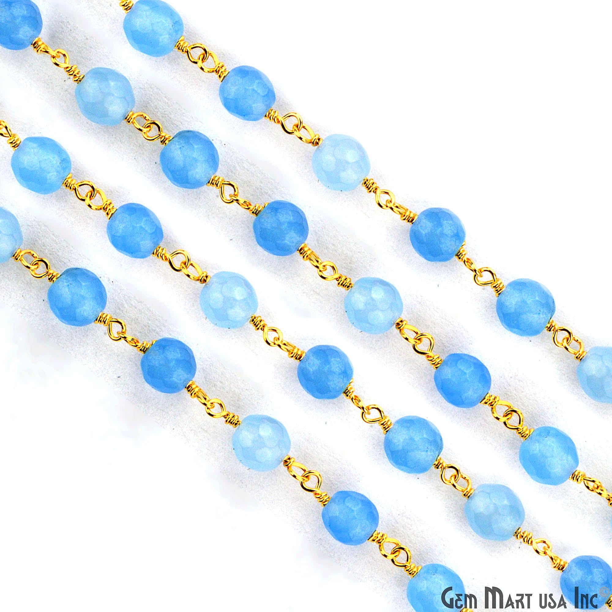 Baby Blue Jade, 6mm Rosary Bead Chain, Gold Plated, Silver or Gunmetal ...