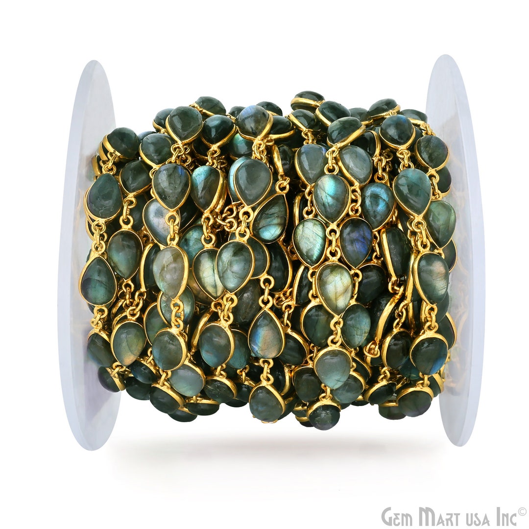 Labradorite Bezel Chain, Pears Shape Continuous Connector Chain, Gold ...