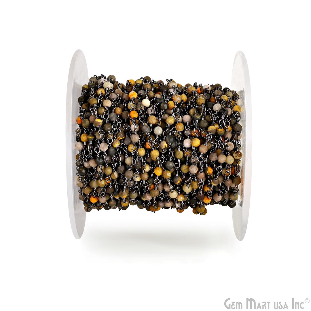 Bumble Bee Beaded Rosary Chain, Round Beads, Black Plated Rosary Chain ...