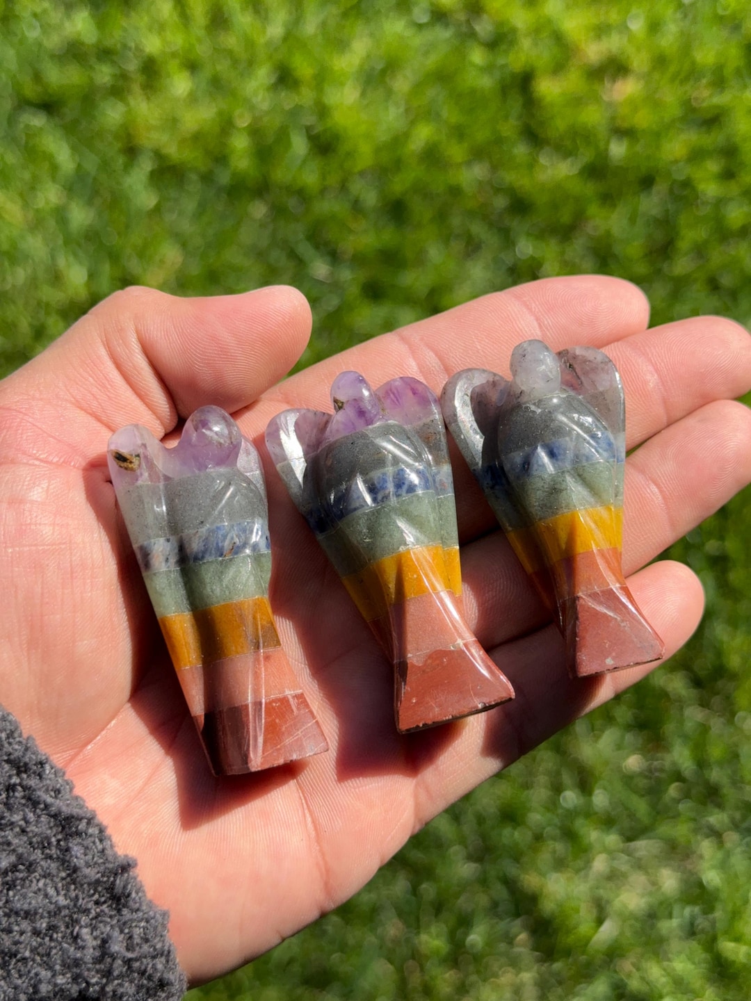 7 Chakra Handcrafted Gemstone Guardian Angel, 37x23mm (2") Pocket Angel ...
