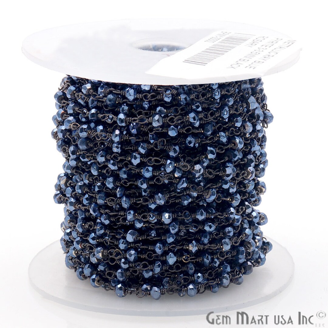 Rosary Chain, Metallic Blue Ray Pyrite Chain, Pyrite Rosary, Bead Chain ...