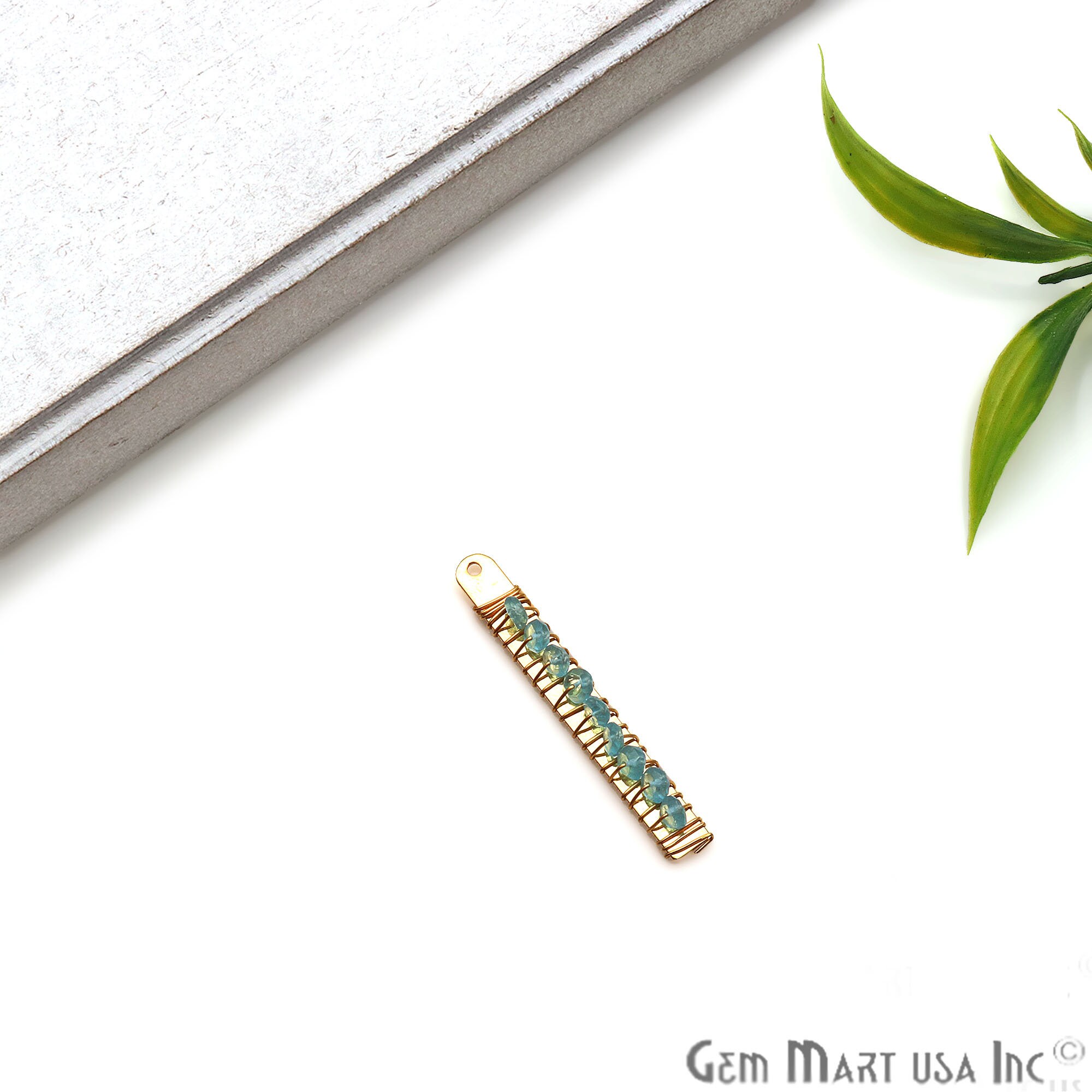Rectangle Bar Gemstone Beads Pendant, 46x6mm Gold Rectangle Bar Wire ...