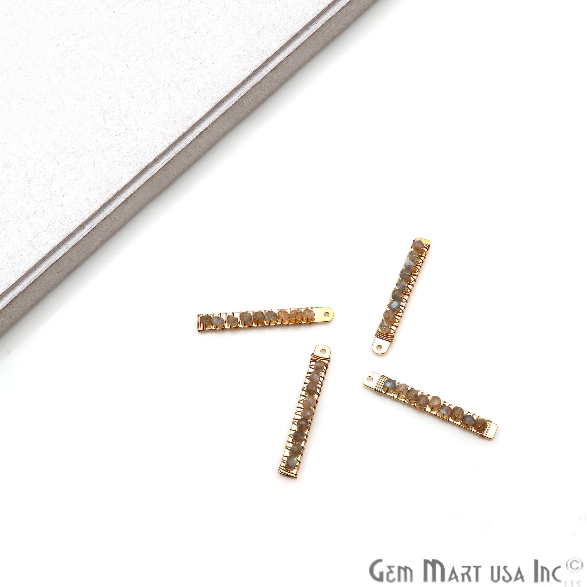 Rectangle Bar Gemstone Beads Pendant, 46x6mm Gold Rectangle Bar Wire ...