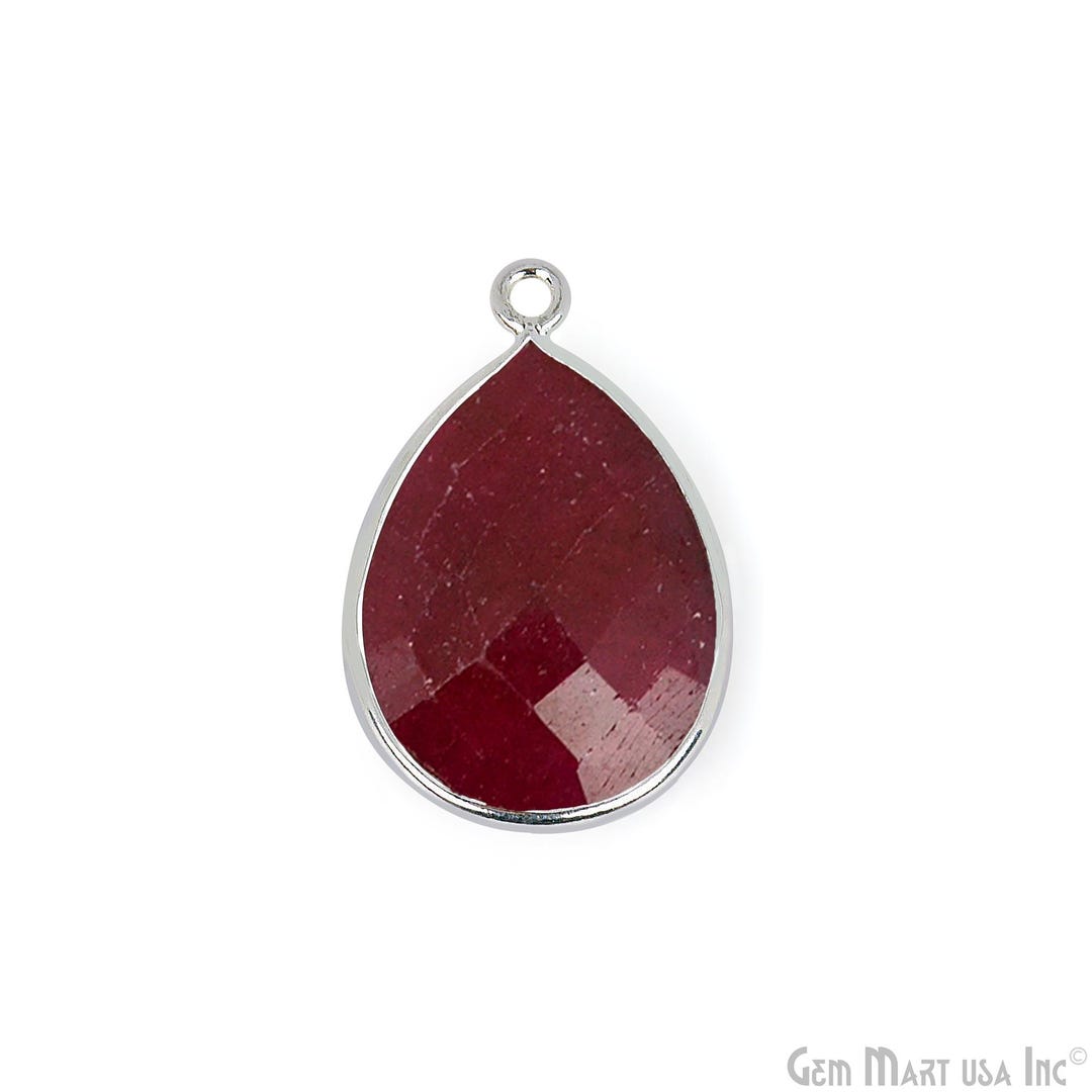 Natural Ruby, Bezel Pears Shape Connector,12x16mm Pears Silver Plated ...