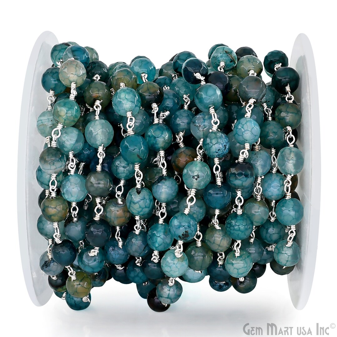 Green and Blue Dragon Agate Jade Rosary Chain, Faceted Gemstone Beads ...
