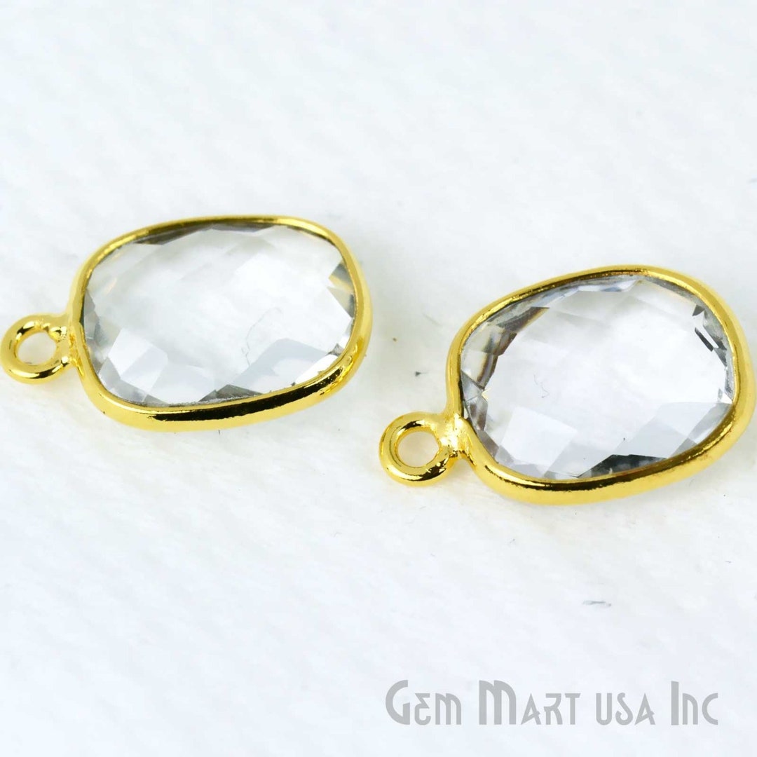 Natural Crystal, Bezel Octagon Shape Connector,9x11mm Octagon 24k Gold ...
