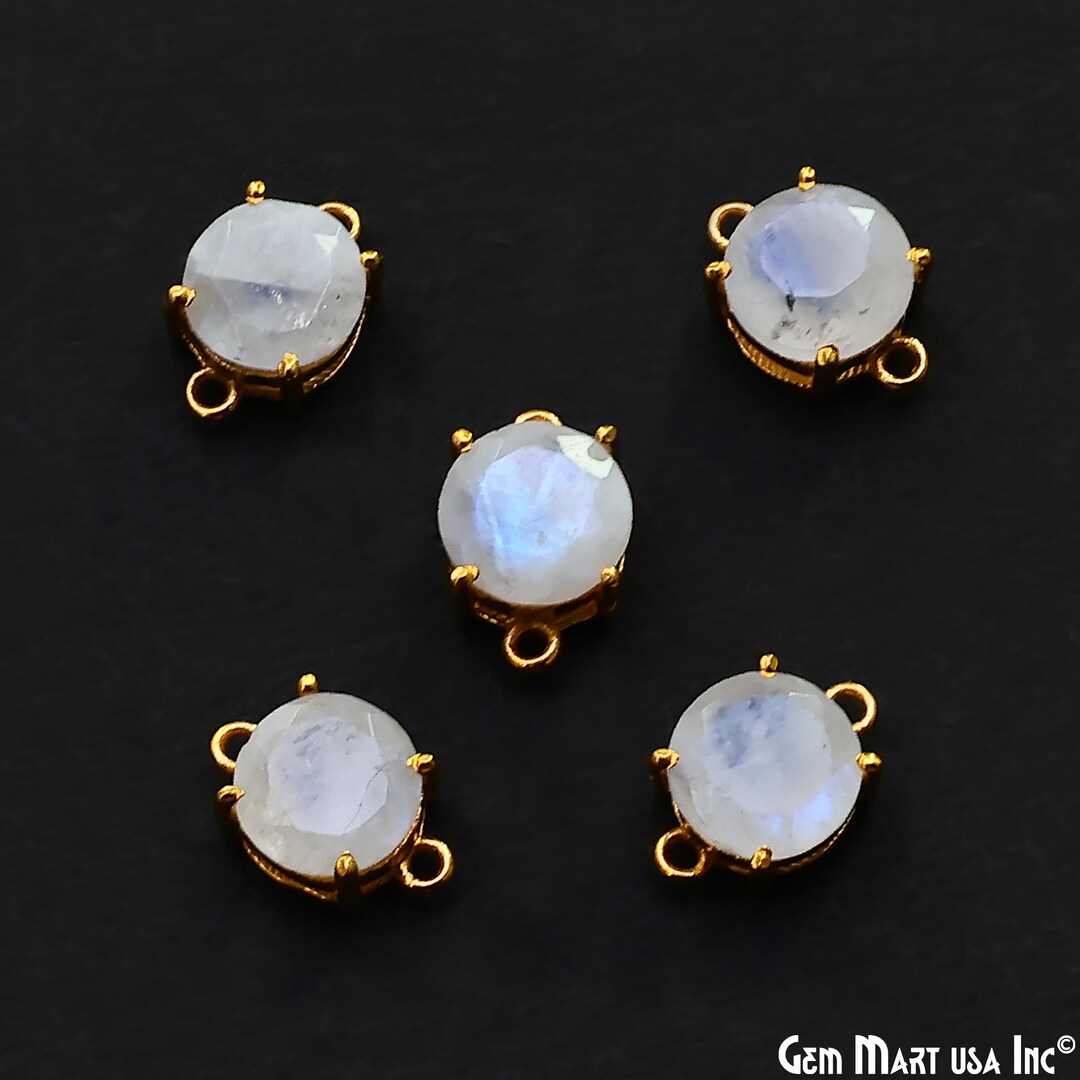 Rainbow Moonstone Prong Setting Connector, Gold Plated Gemstone ...