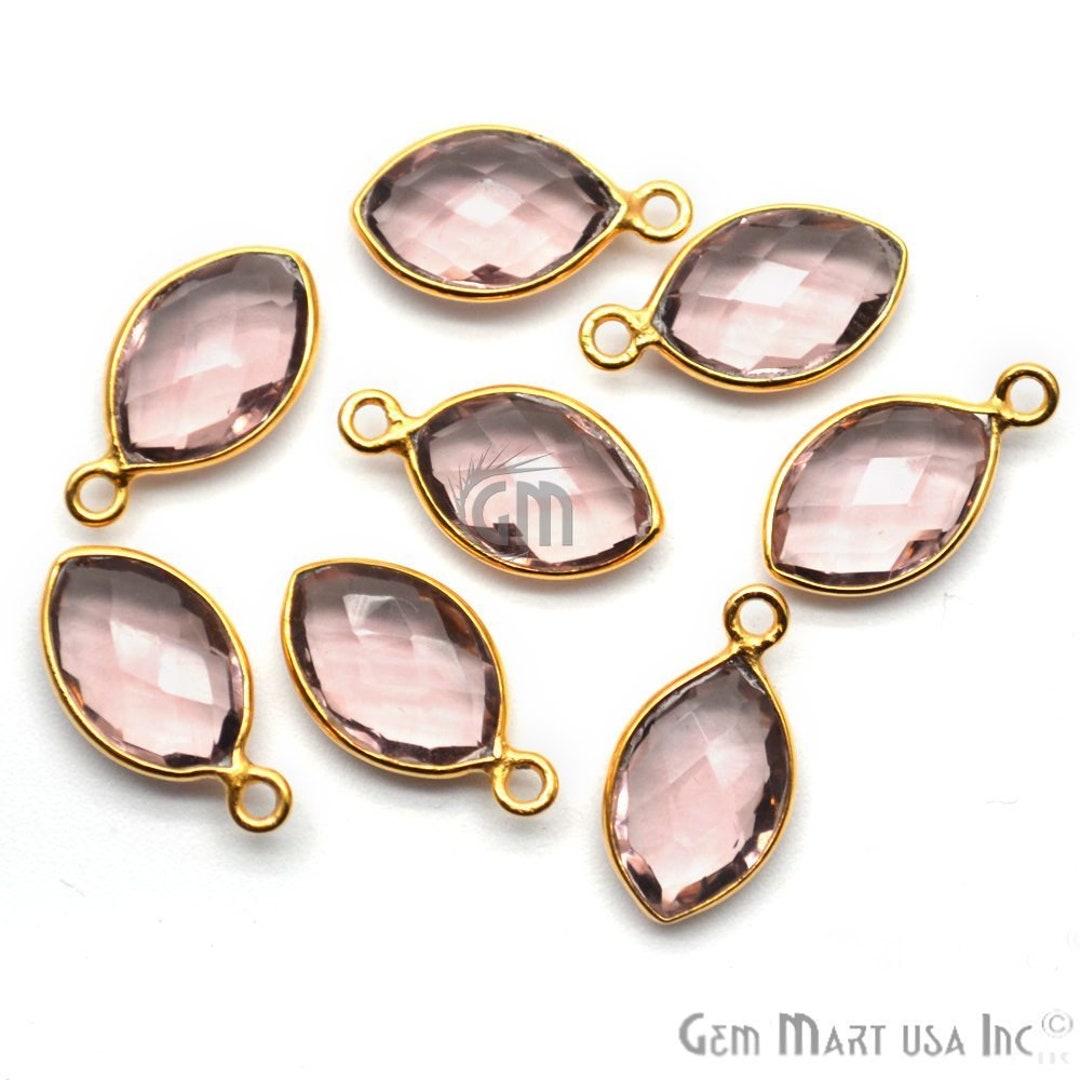 Morganite Quartz Faceted Marquise Bezel Charm, Tiny Silver Plated ...