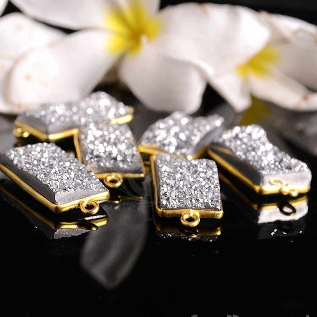 Natural Silver Druzy, Bezel Octagon Shape Connector, 10x20mm Octagon ...