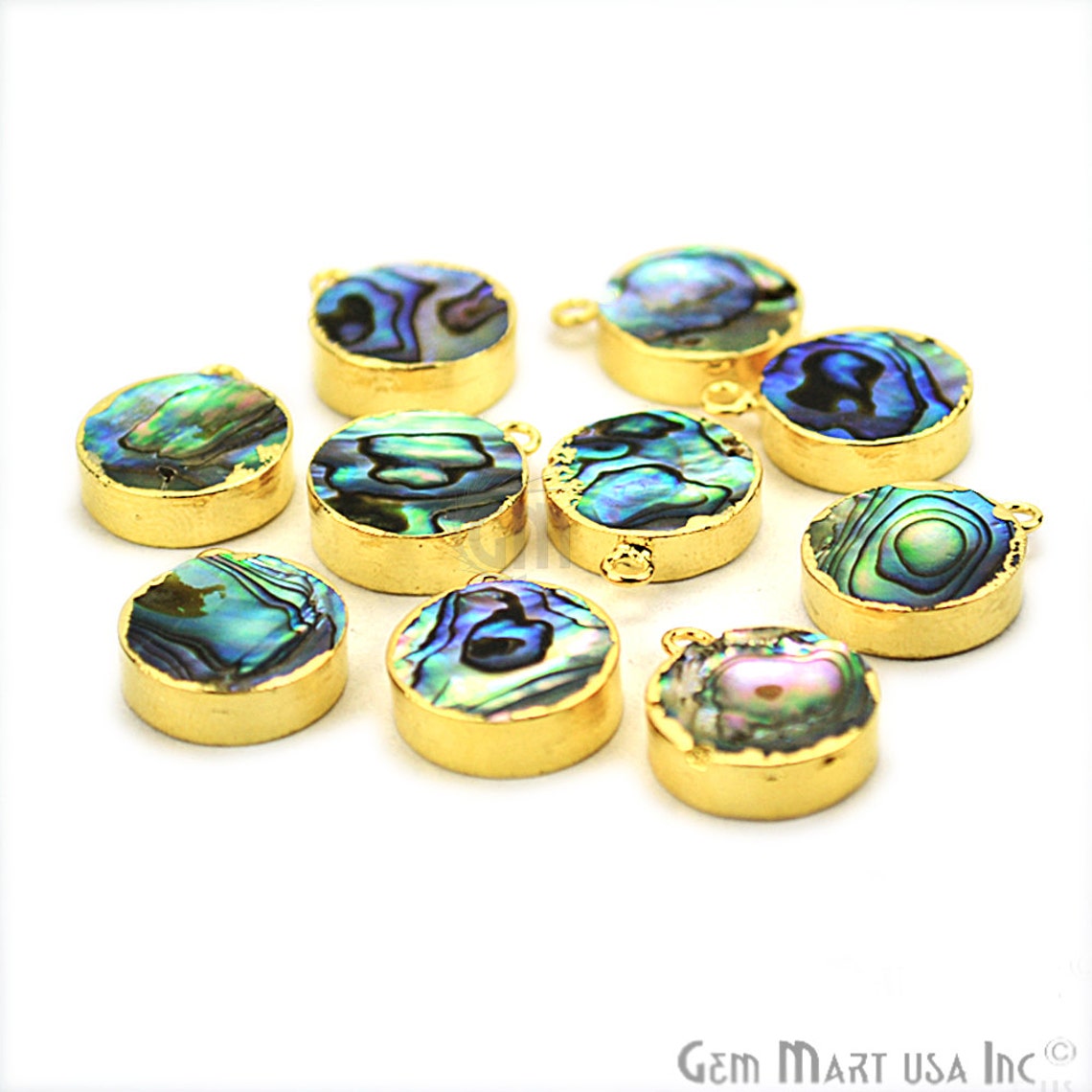 22k Gold Electroplated Abalone 14mm Round Single Bail - Etsy