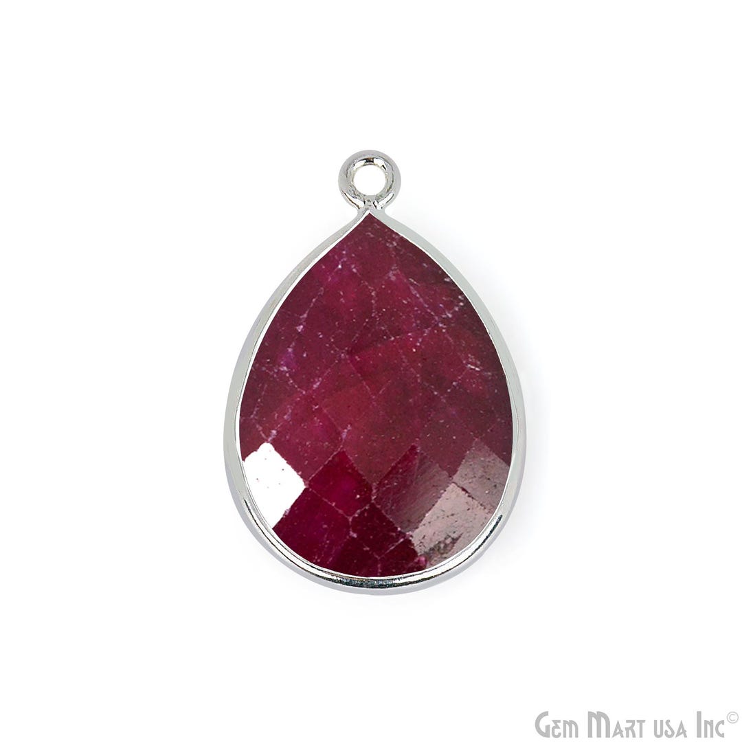 Natural Ruby, Bezel Pears Shape Connector,15x20mm Pears Silver Plated ...
