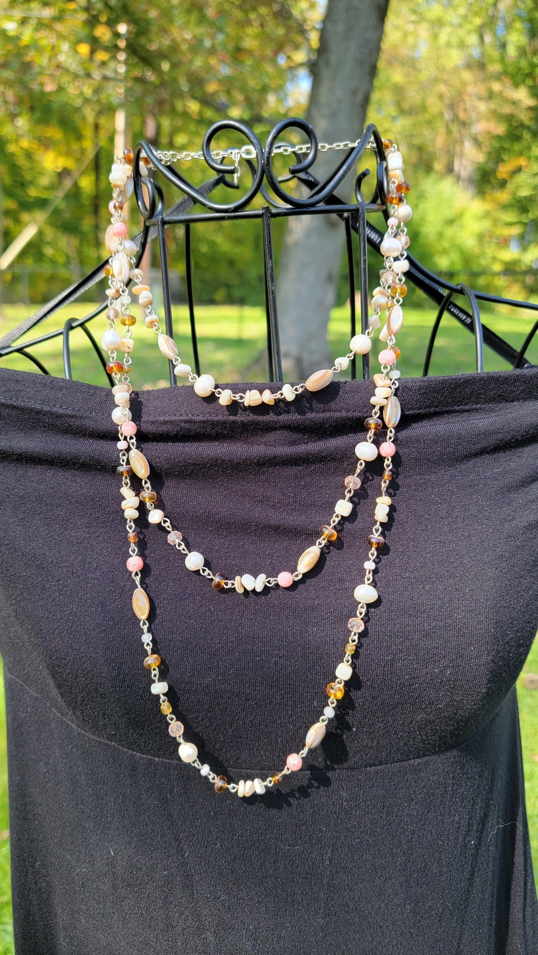 Layered Fresh Water Pearl & Shell Necklace - Etsy