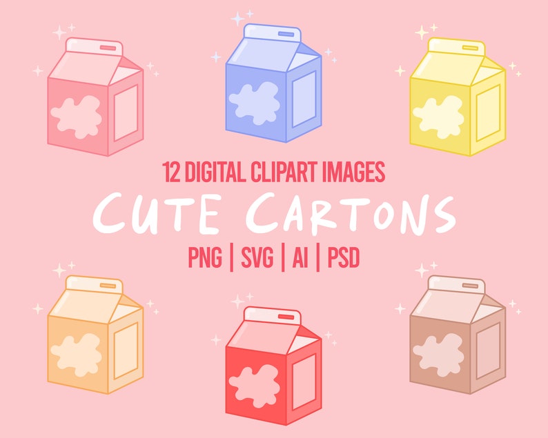 Cute Milk Cartons Elements SVG Digital Bundle - Etsy