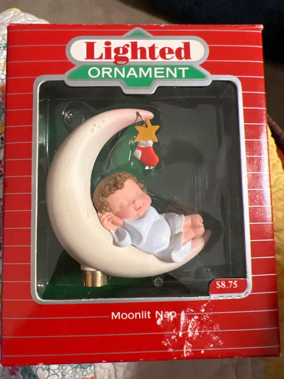 Hallmark Magic Lighted Ornament Christmas Moonlit Nap 1988 Baby ...