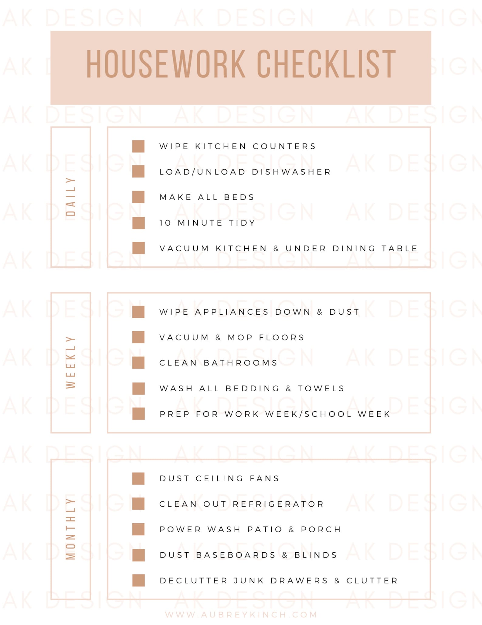 Housework Checklist: Digital Download - Etsy