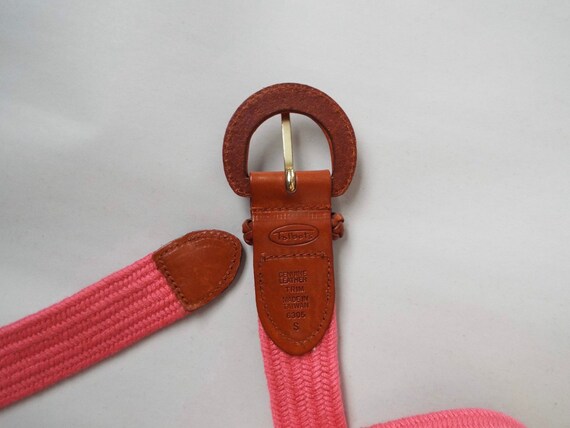 ROSE pink elastic belt | chestnut leather belt | 1990… - Gem