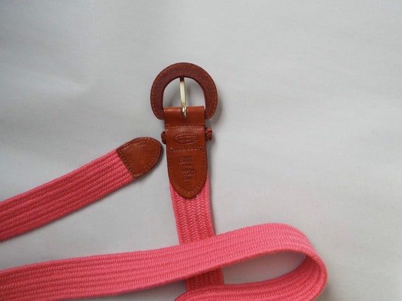 ROSE pink elastic belt | chestnut leather belt | 1990… - Gem