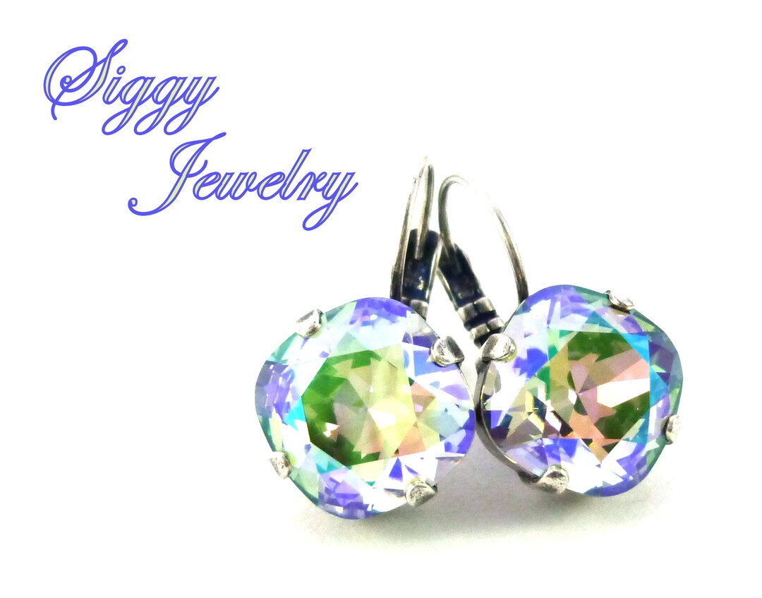 Austrian Crystal Earrings, 12mm Cushion Cut, Paradise Shine, Studs or ...