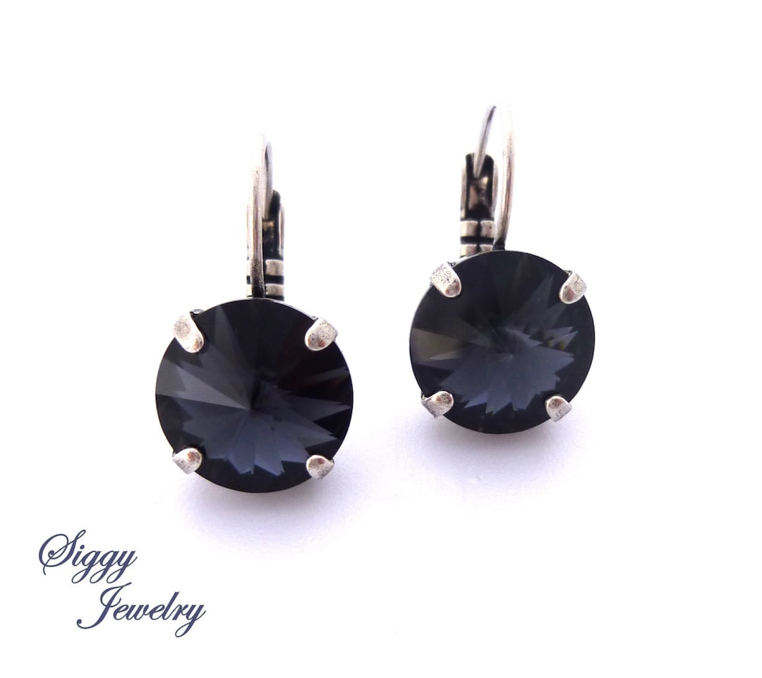 Austrian Crystal Earrings, 8mm-12mm Graphite, Rivoli Studs or Drop ...