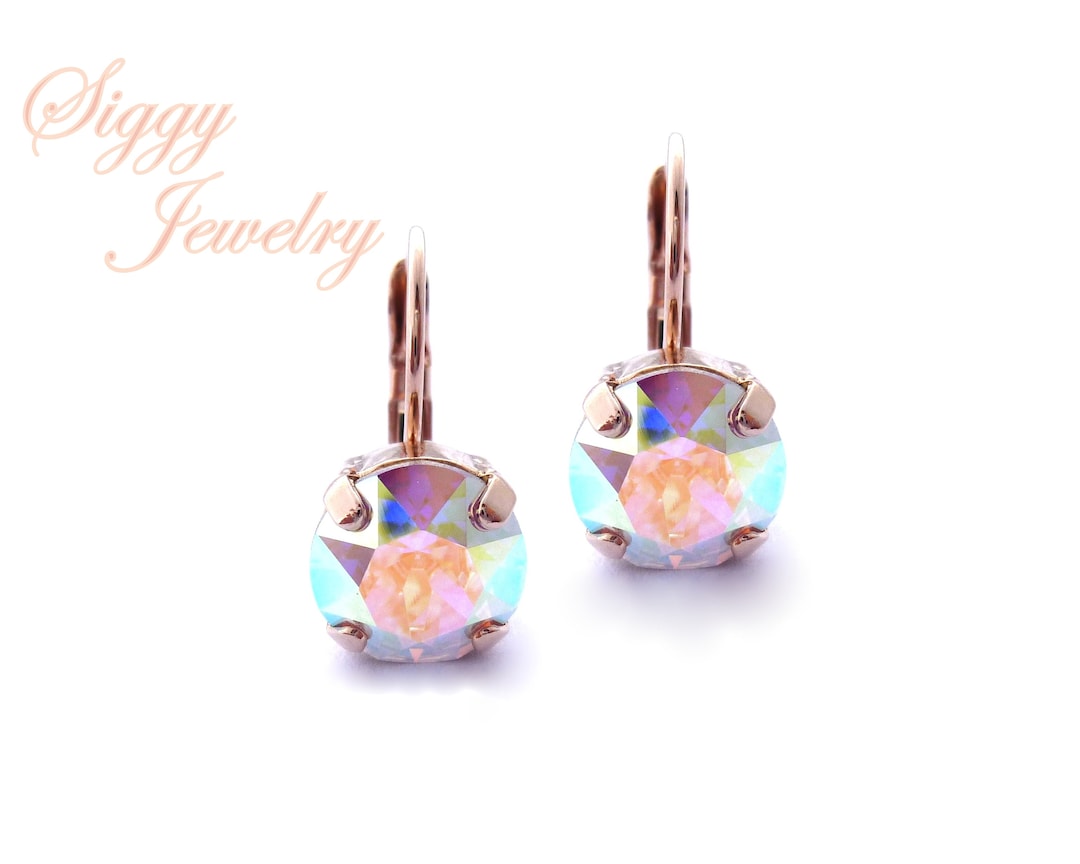 Crystal AB Earrings, 6-8mm Austrian Crystals, Studs or Drops, Assorted ...