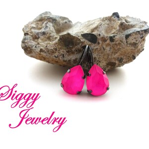 Electric Neon Pink Crystal Pear Shaped Earrings, Hot Summery Pink ...