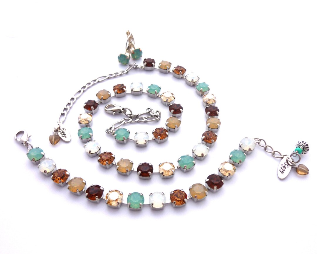 Genuine Austrian Crystal Jewelry Set, 8mm Opals and Neutrals, Necklace ...