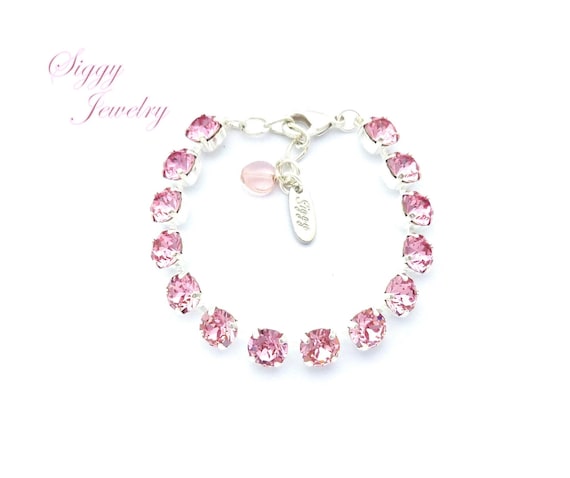 Austrian Crystal Tennis Bracelet 8mm Light Rose Pale Pink Assorted Lengths and Finishes October Birthstone Bridesmaids Gift Packaged Etsy Ireland