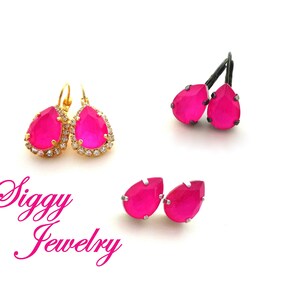 Electric Neon Pink Crystal Pear Shaped Earrings, Hot Summery Pink ...