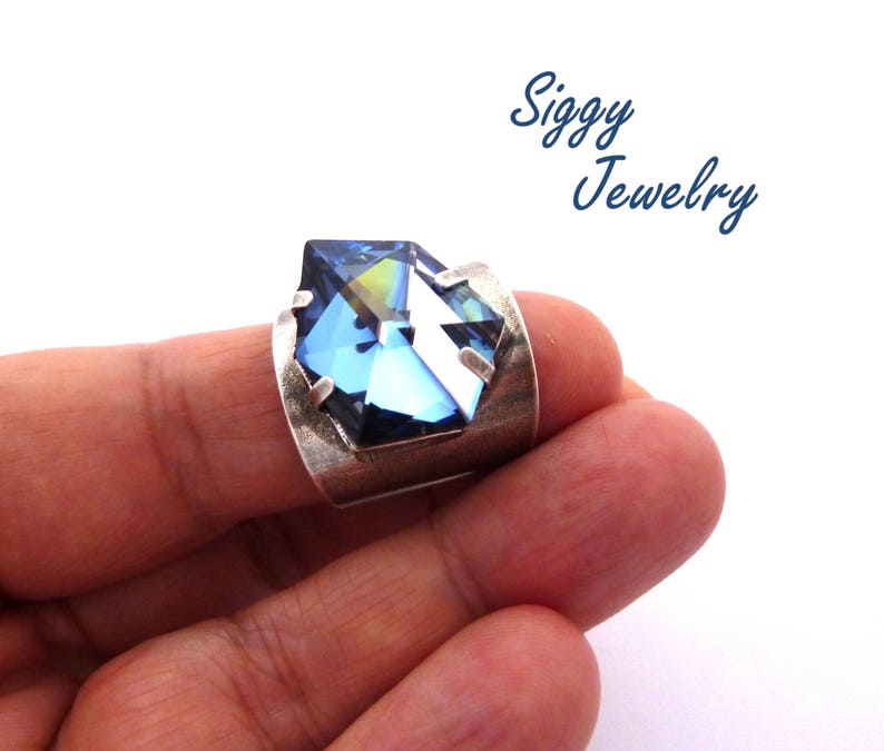 Brilliant Crystal Oversized Statement Ring Blue Crystal | Etsy