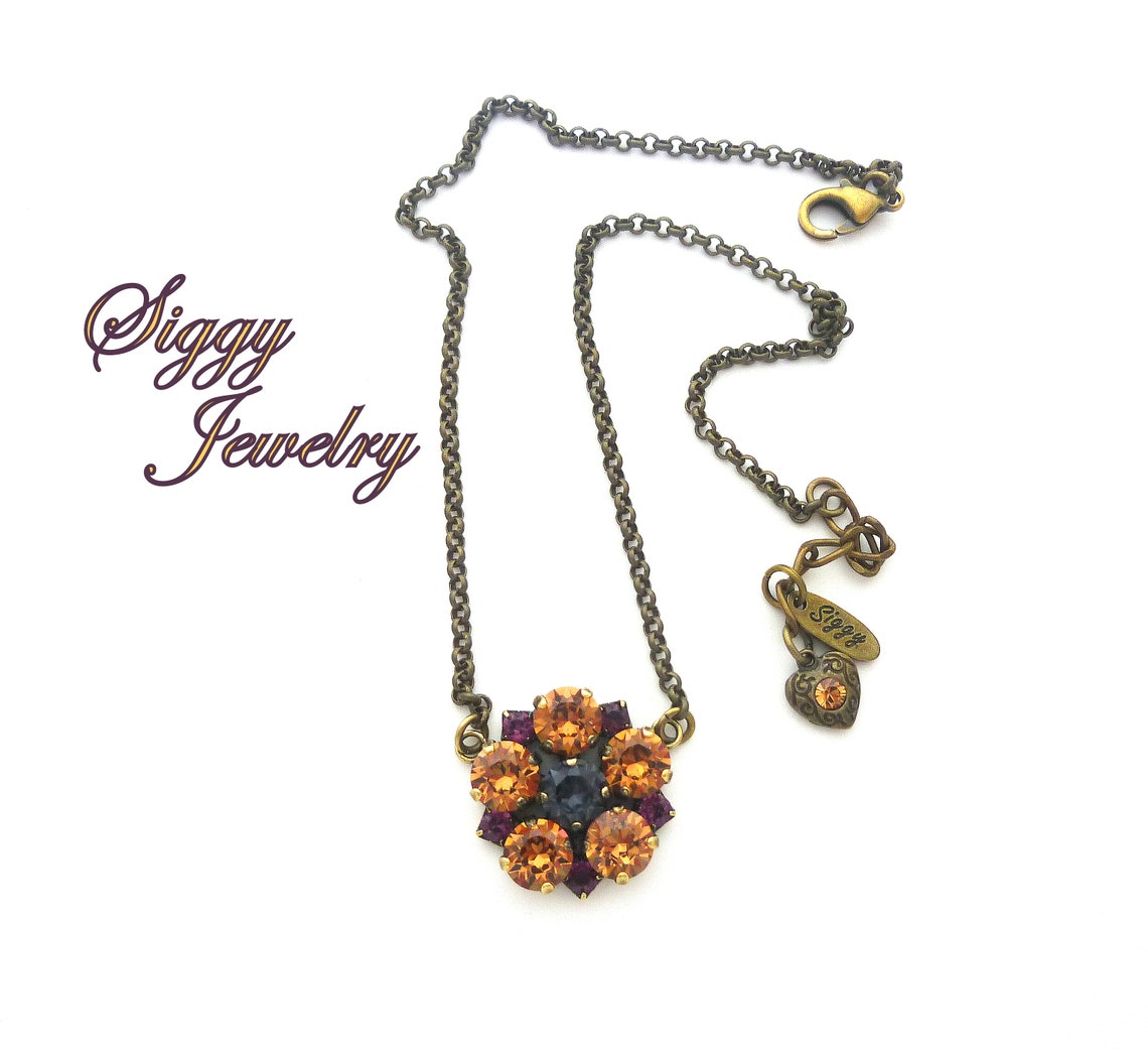Austrian Crystal Flower Pendant, Graphite With Light Smoked Topaz ...