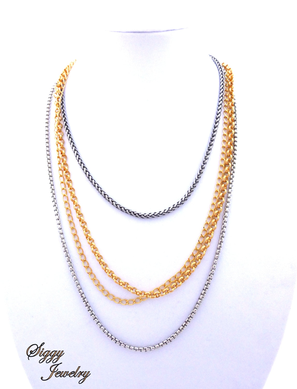 Thick Chain Necklace, Modern, Chunky Accent Chain, Antique Silver or ...