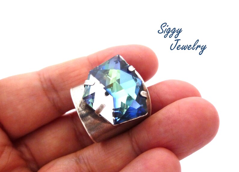 Brilliant Crystal Oversized Statement Ring Blue Crystal | Etsy