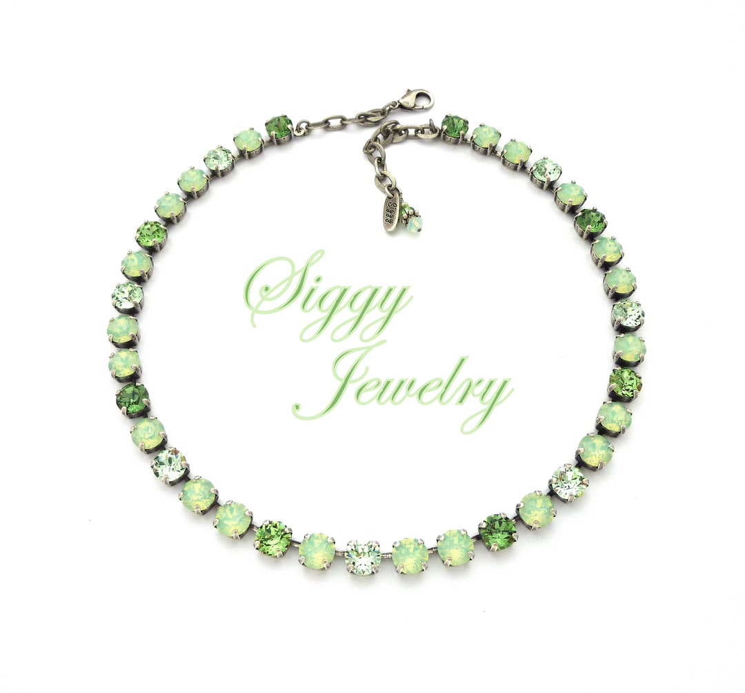 Austrian Crystal Necklace, Mint Opals, Mix of Greens, Chrysolite ...