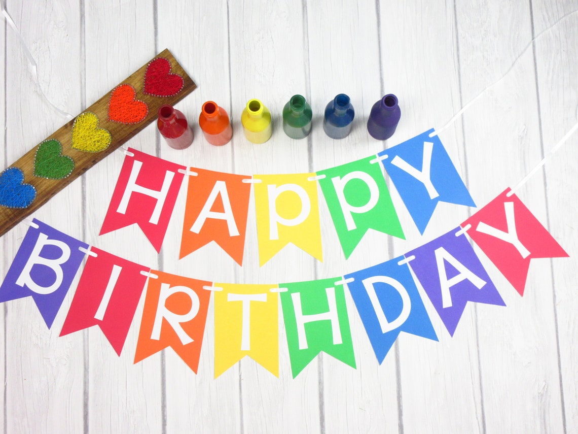 Rainbow Happy Birthday Banner Rainbow Banner Rainbow Decor - Etsy
