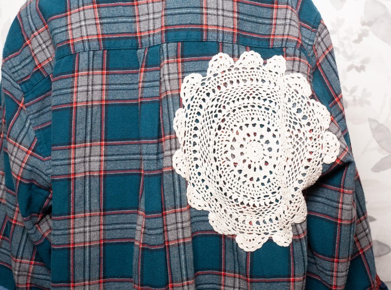 Upcycled Flannel Shacket Duster With Ruffled Sleeves and Hemline - Etsy