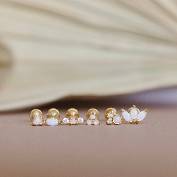 Flat Back Earrings Opal Gold - Etsy