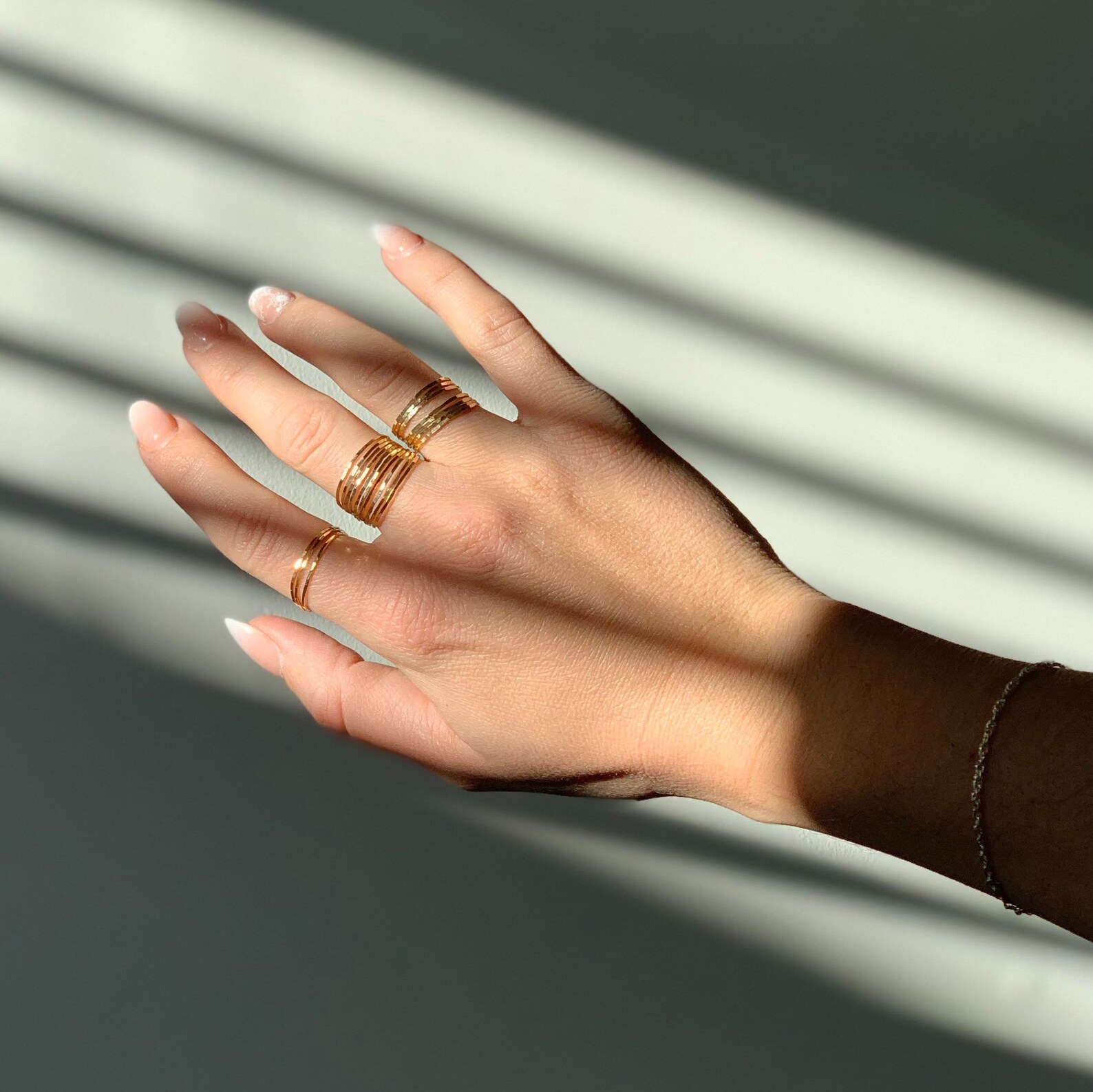14k Gold-Filled Stacking Rings Thin Textured Gold Ring Set | Etsy