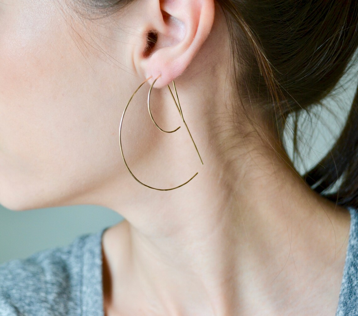 14k Gold Filled D Hoop Earrings D Shaped Hoops Gold Hoop | Etsy