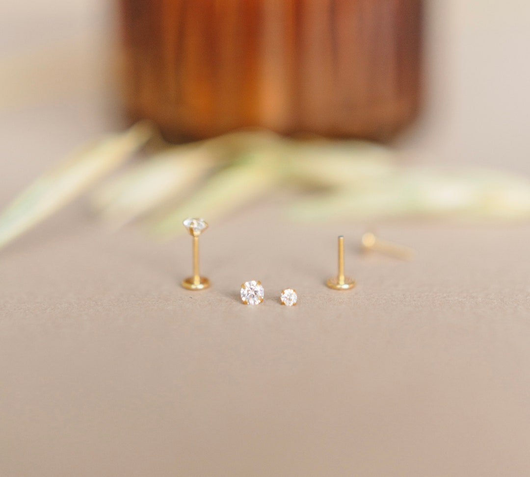 Tiny Diamond Flat Back Studs - Stainless Steel Hypoallergenic Earrings - Single Stud Earring ...