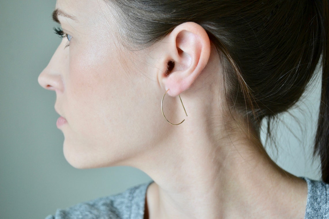 14k Gold Filled D Hoop Earrings D Shaped Hoops Gold Hoop | Etsy